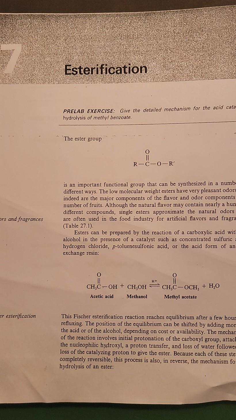 Esterification PRELAB EXERCISE: Give the detailed | Chegg.com