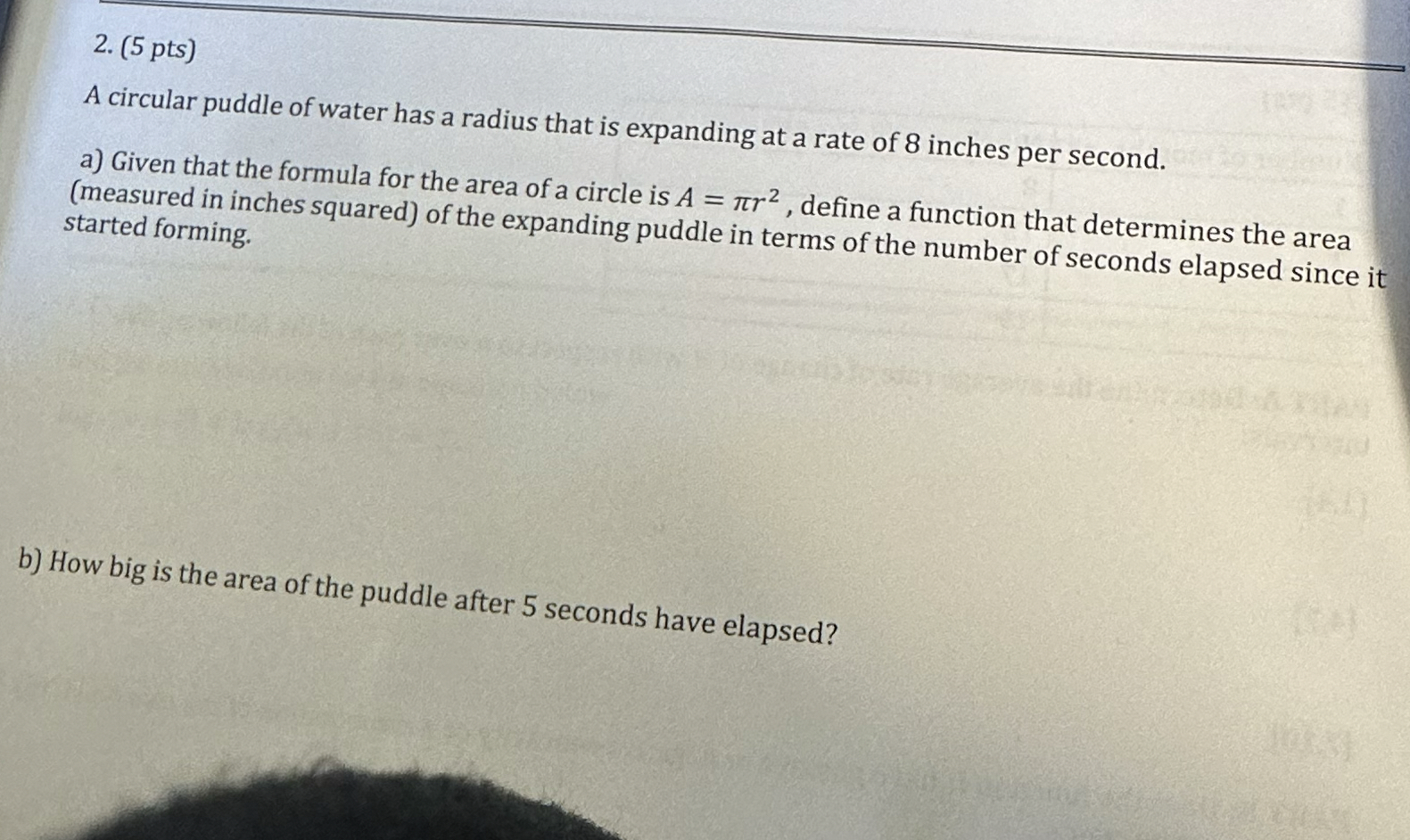 Solved (5 ﻿pts)A circular puddle of water has a radius that | Chegg.com
