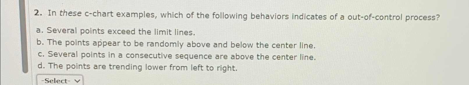 Solved In these c-chart examples, which of the following | Chegg.com