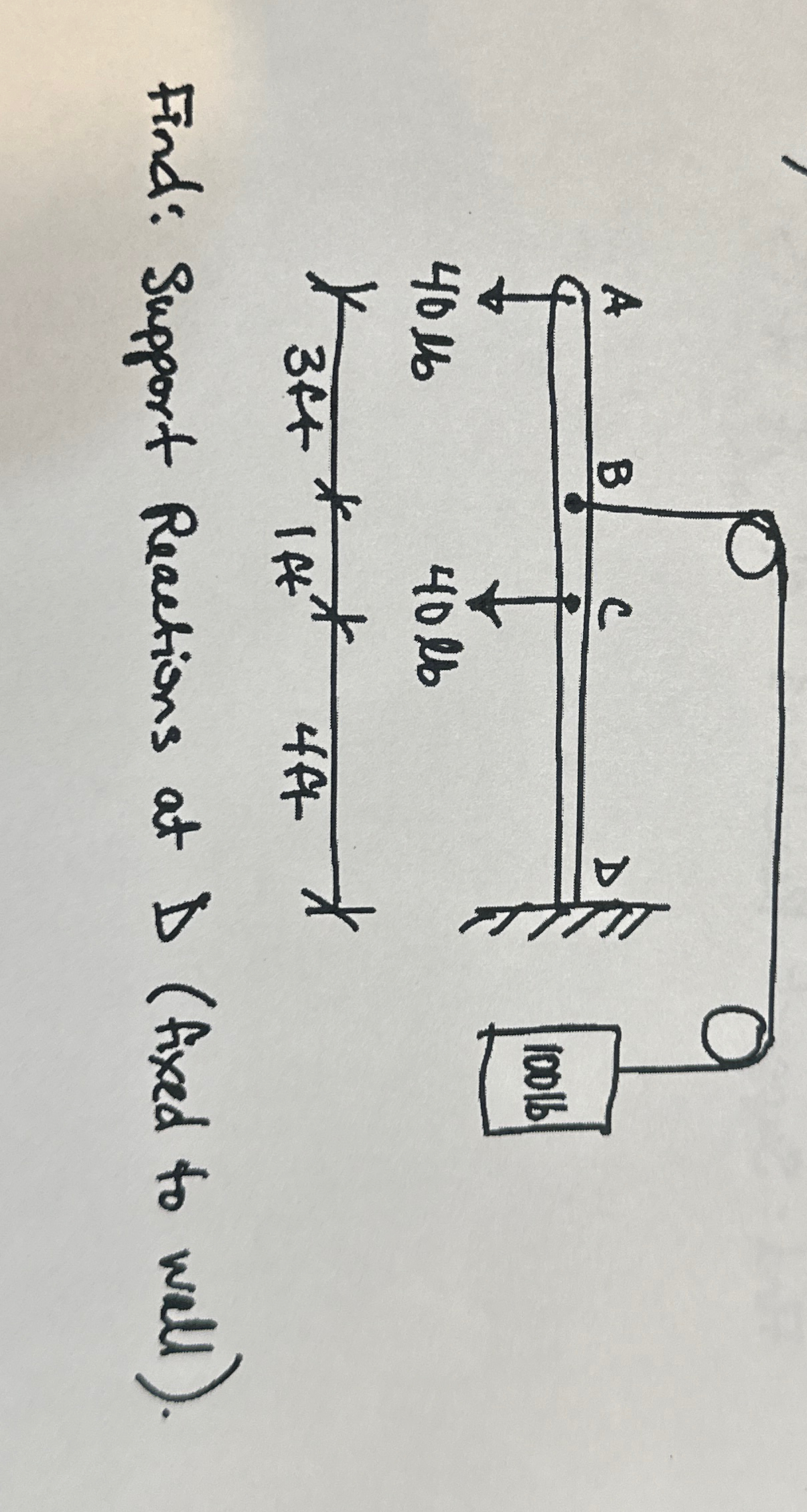Solved Find: Support Reactions at D (fixed to wall). | Chegg.com