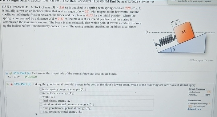 Solved (13%) ﻿Problem 3: A block of mass M=2.6kg ﻿is | Chegg.com