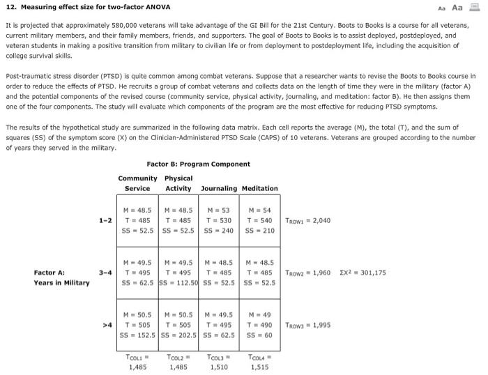Solved Aa Aa 12. Measuring effect size for two-factor ANOVA | Chegg.com