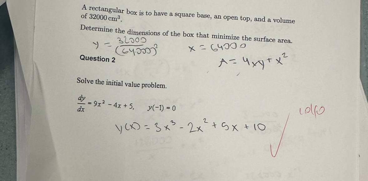 Solved A rectangular box is to have a square base, an open | Chegg.com