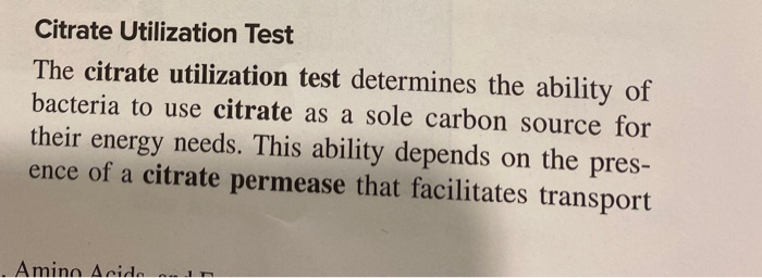 Solved Citrate Utilization Test The citrate utilization test | Chegg.com