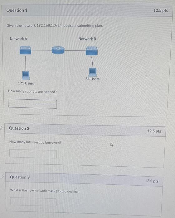 Solved Given the network 192.168.1.0/24, devise a subnetting | Chegg.com