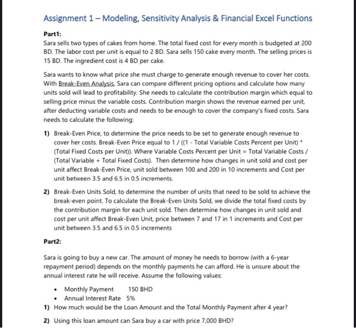 Solved Assignment 1 - Modeling, Sensitivity Analysis & | Chegg.com