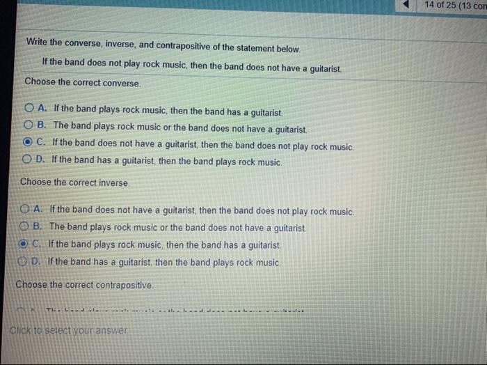 Solved 14 of 25 (13 con Write the converse, inverse, and | Chegg.com