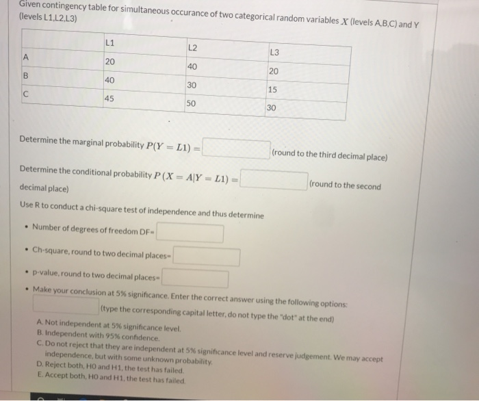 Solved Given contingency table for simultaneous occurance of | Chegg.com