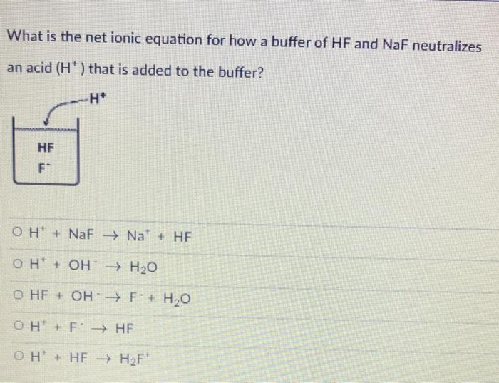 Solved What is the net ionic equation for how a buffer of HF | Chegg.com