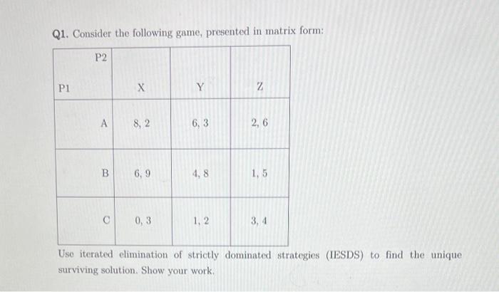 Solved Q1. Consider the following game, presented in matrix | Chegg.com