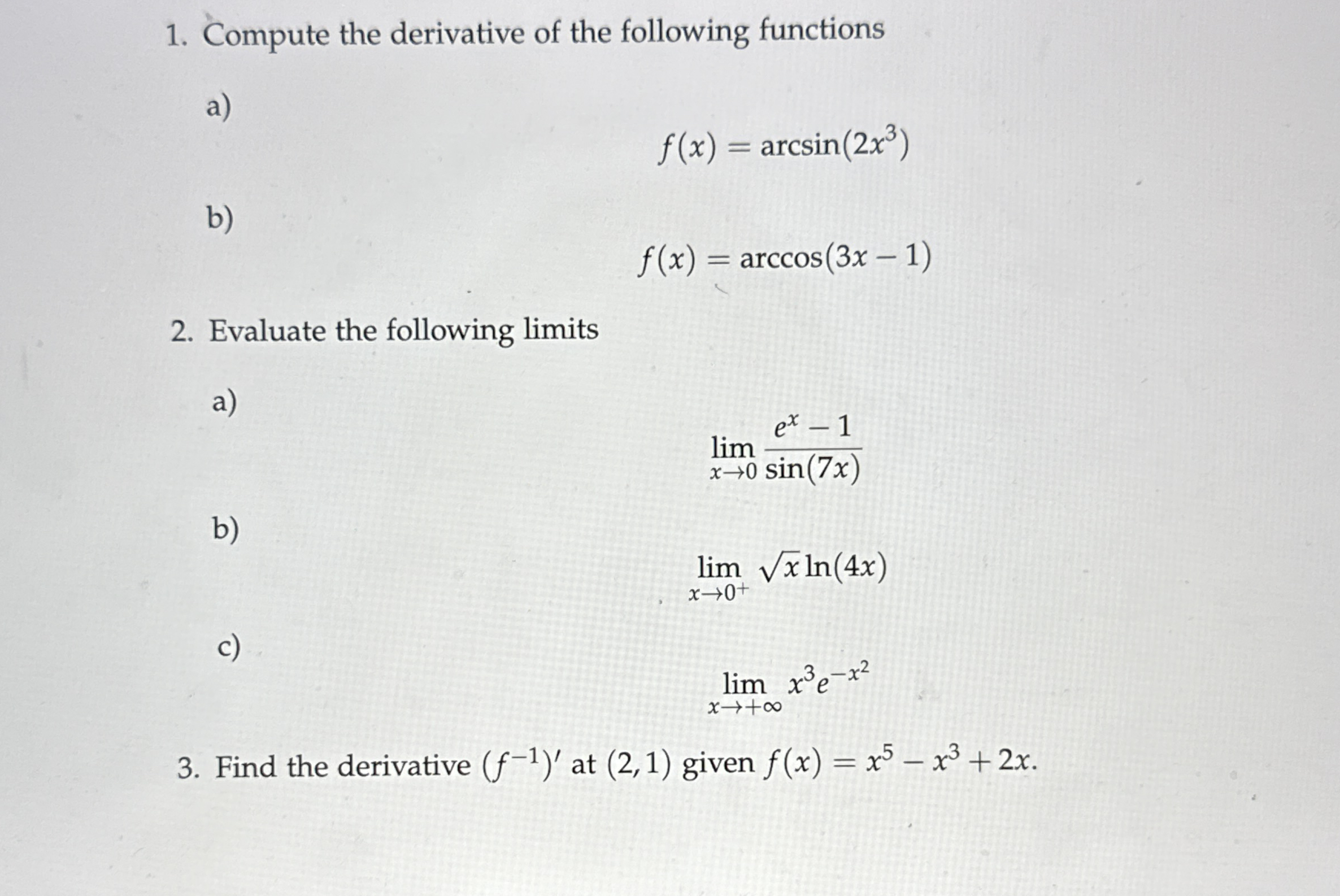 Solved Compute the derivative of the following | Chegg.com