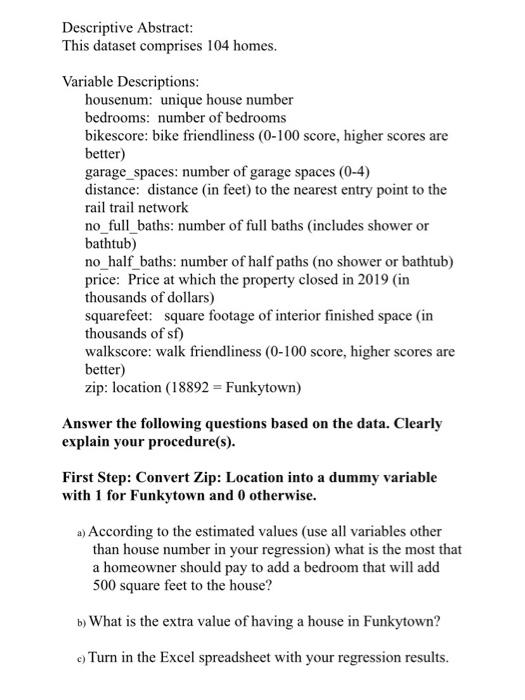 Solved Descriptive Abstract: This dataset comprises 104 | Chegg.com