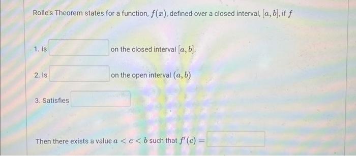 Solved Rolle's Theorem states for a function, f(x), defined | Chegg.com