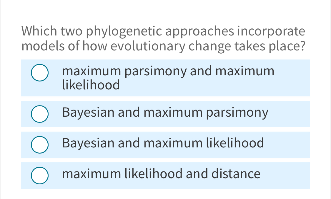 Solved Which two phylogenetic approaches incorporate models | Chegg.com