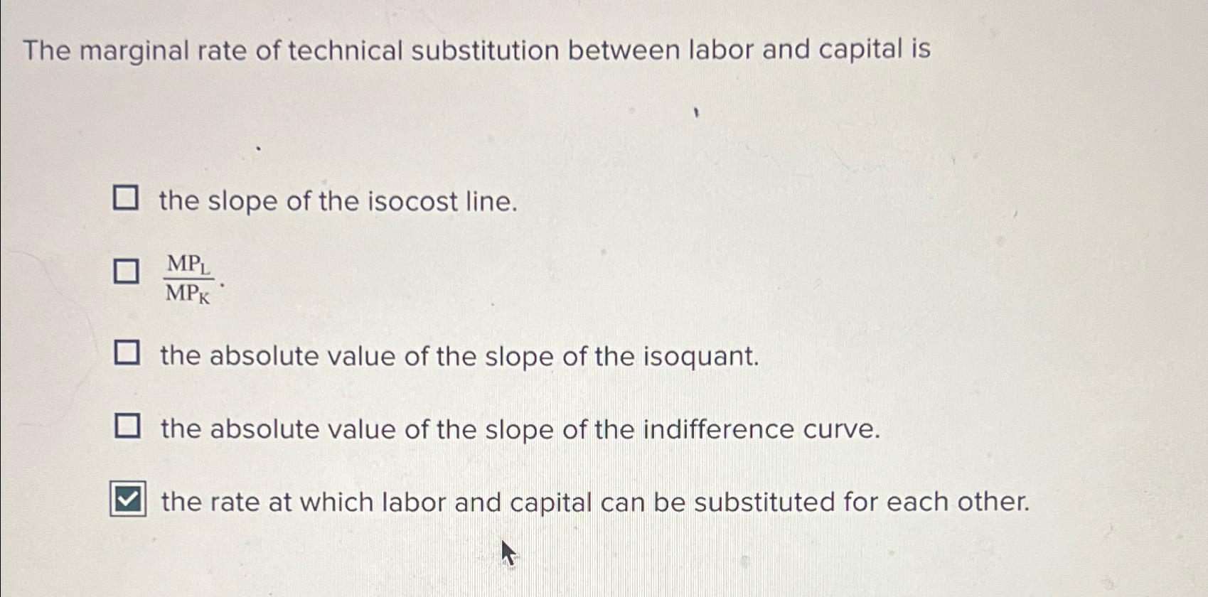 Solved The marginal rate of technical substitution between | Chegg.com