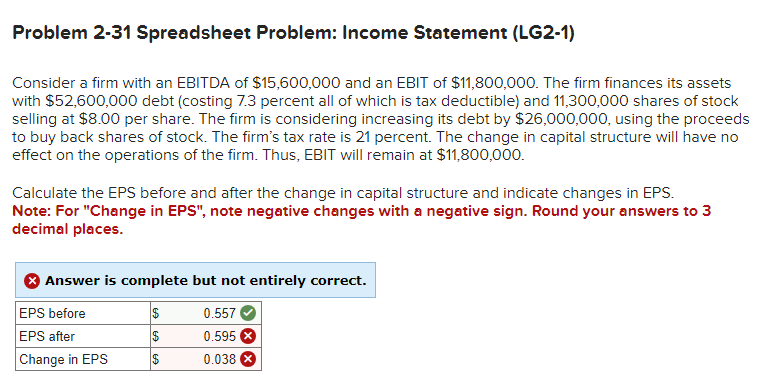 Problem 2-31 ﻿Spreadsheet Problem: Income Statement | Chegg.com