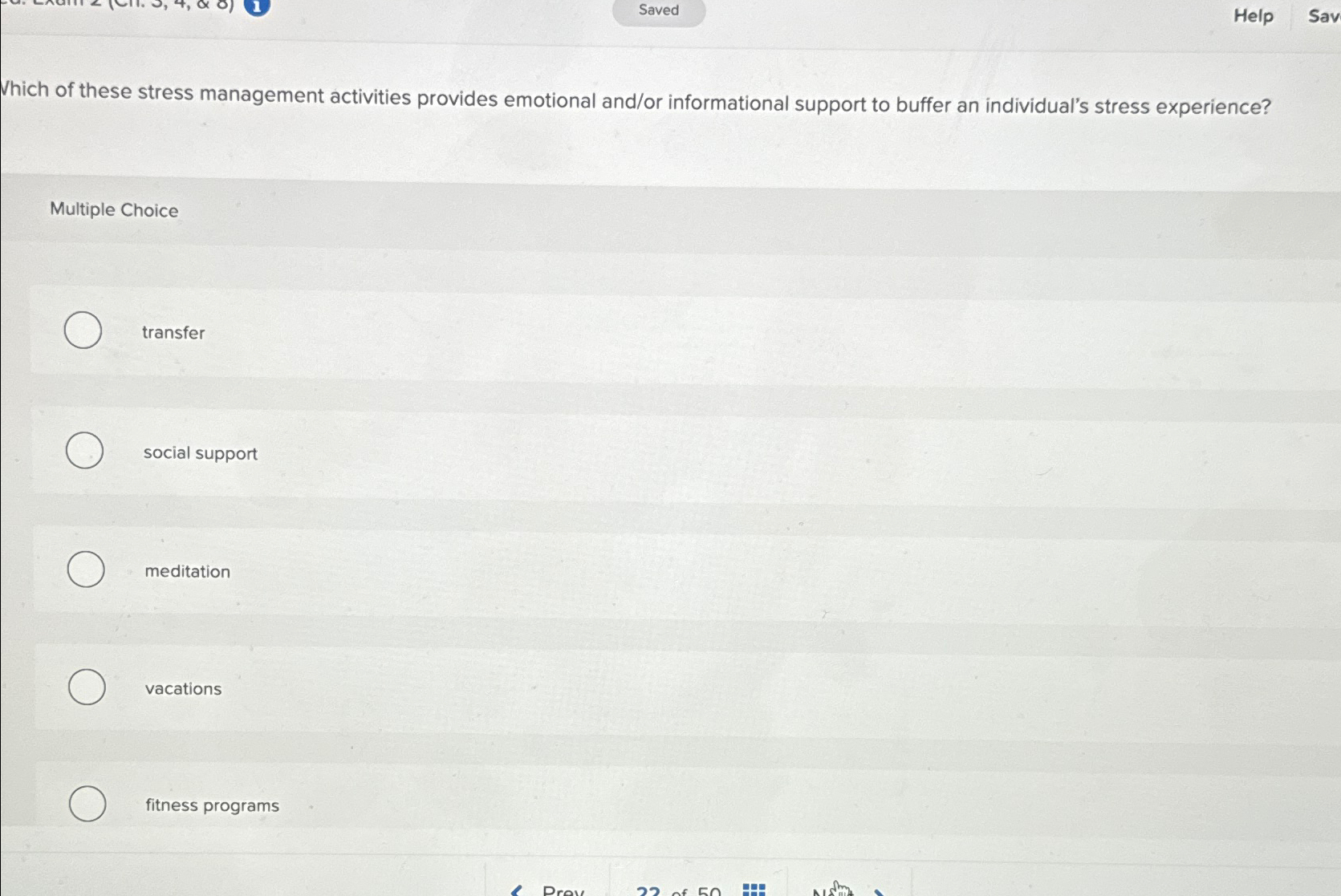 Solved SavedHelpSavMultiple Choicetransfersocial | Chegg.com
