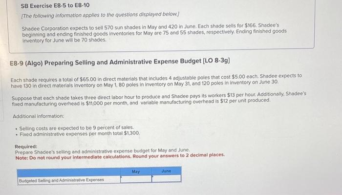 Solved SB Exercise E8- 5 to E8-10 [The following information | Chegg.com