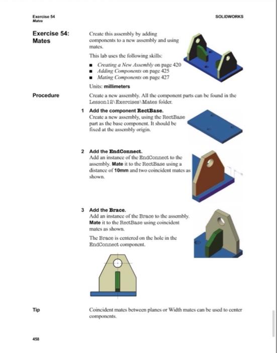 Solved Exercise 54 SOLIDWORKS Exercise 54: Mates Create this | Chegg.com