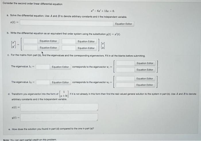 Solved Consider the second order linear differential | Chegg.com