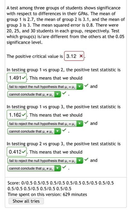 Solved A test among three groups of students shows | Chegg.com