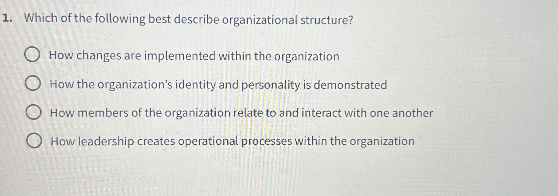 Solved Which of the following best describe organizational | Chegg.com