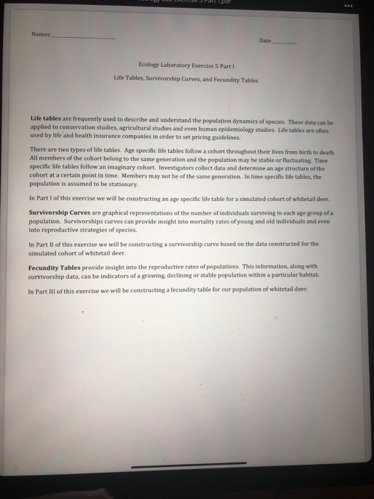 Solved Age Specific Life Tables Definitions and Example | Chegg.com