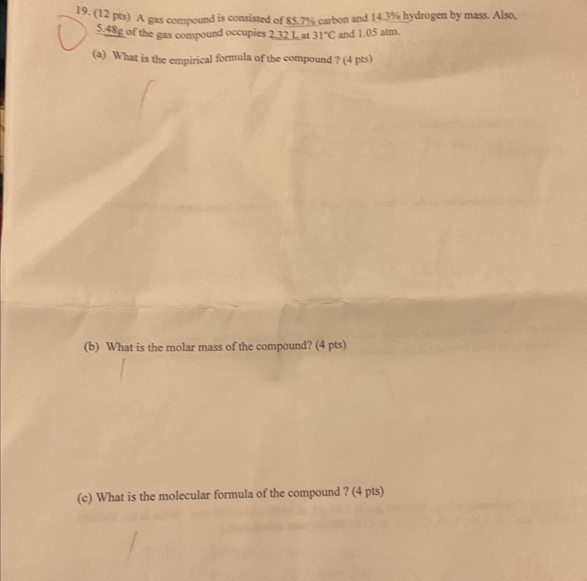 Solved A gas compound is consisted of 85.7% ﻿carbon and | Chegg.com