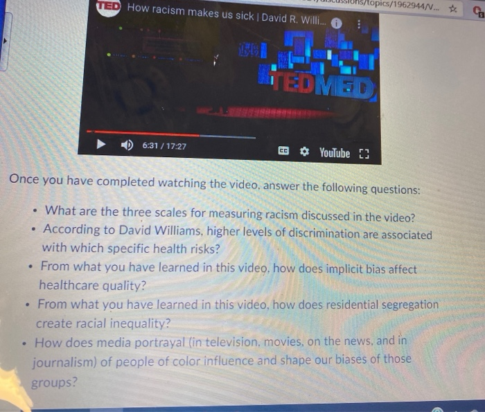 TED How racism makes us sick | David R. Willi... | Chegg.com