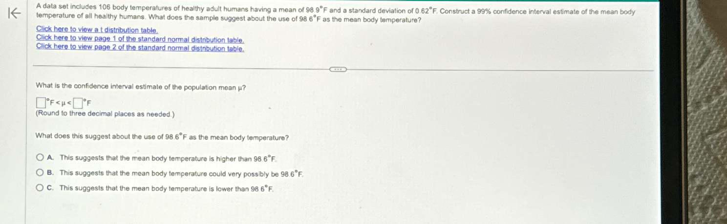 Solved A data set includes 106 ﻿body temperatures of healthy | Chegg.com