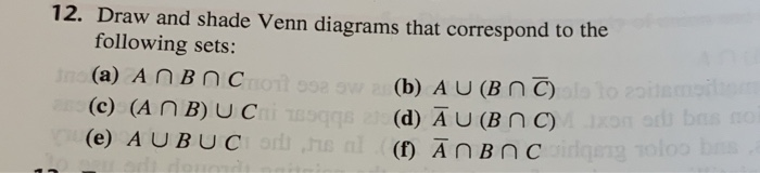 Solved 12. Draw and shade Venn diagrams that correspond to | Chegg.com