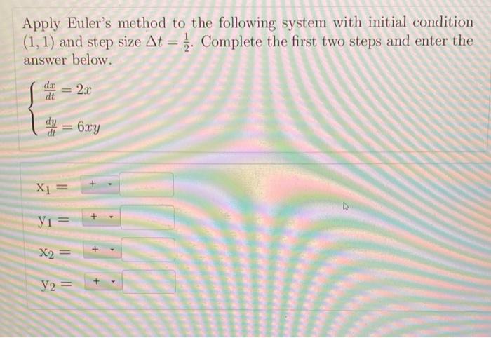 Solved Apply Euler's method to the following system with | Chegg.com