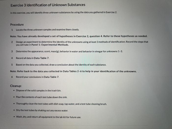Exercise 3 Identification of Unknown Substances In | Chegg.com