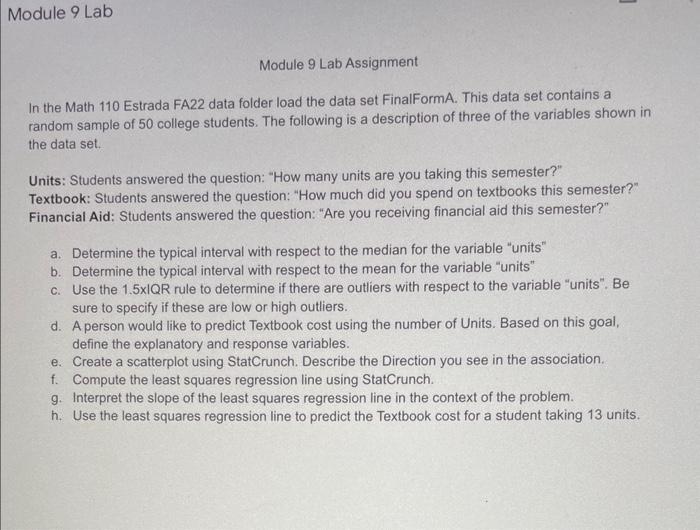 Module 9 Lab Assignment In the Math 110 Estrada FA22 | Chegg.com