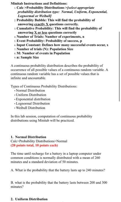Solved Minitab Instructions and Definitions: Calc > | Chegg.com