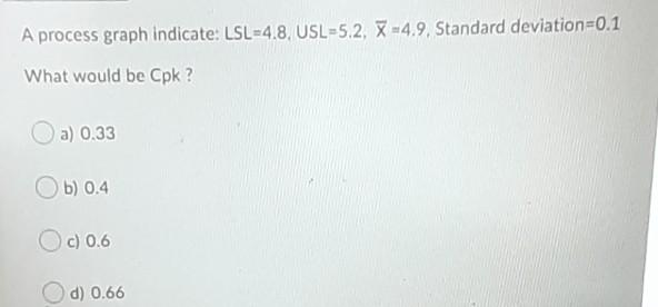 Solved A process graph indicate: LSL=4.8. USL-5.2, 7 -4.9. | Chegg.com