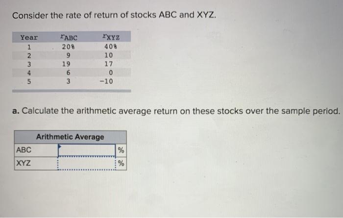 Solved Consider the rate of return of stocks ABC and XYZ. | Chegg.com