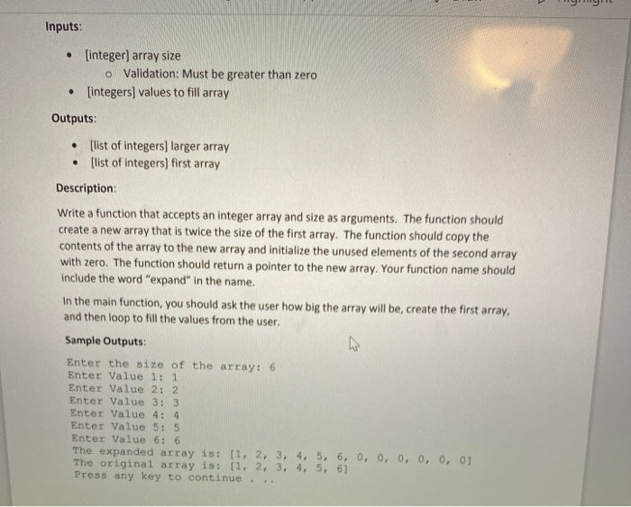 Solved Inputs • Integer Array Size O Validation Must Be 9222