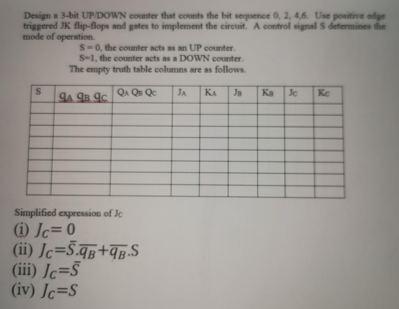 Solved Design a 3-bit UP/DOWN counter that counts the bit | Chegg.com