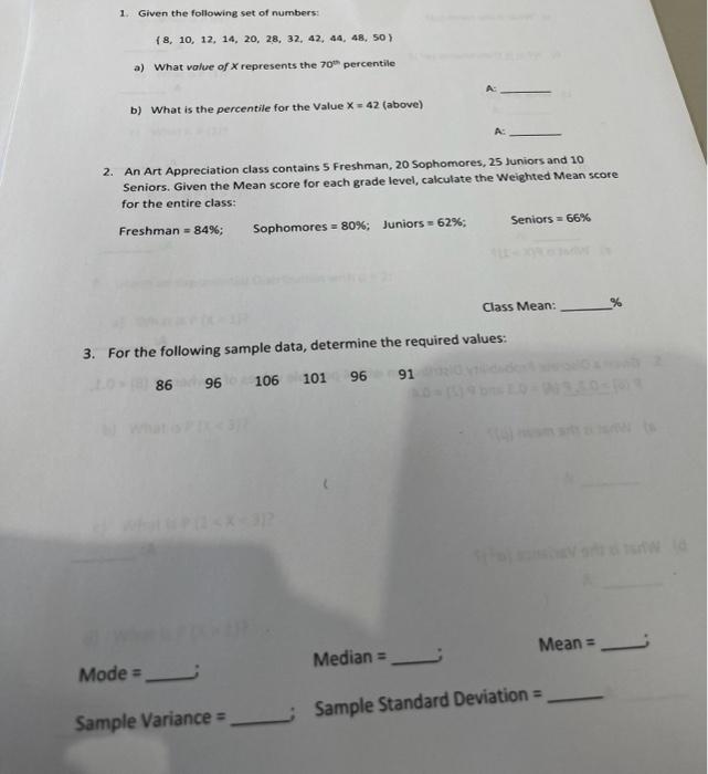 Solved a11. Given the following set of numbers: | Chegg.com