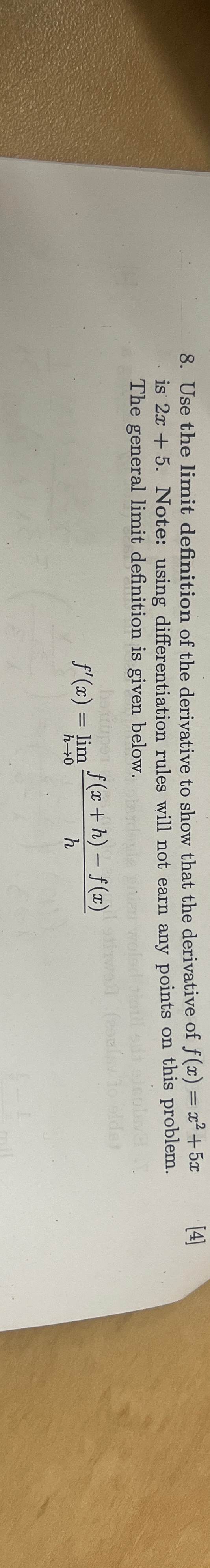 Solved Use the limit definition of the derivative to show | Chegg.com
