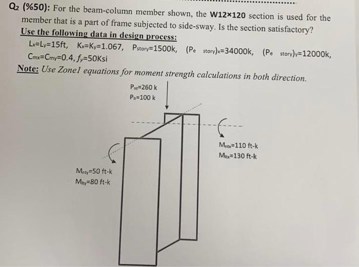 Solved Q2 (%50): For the beam-column member shown, the | Chegg.com
