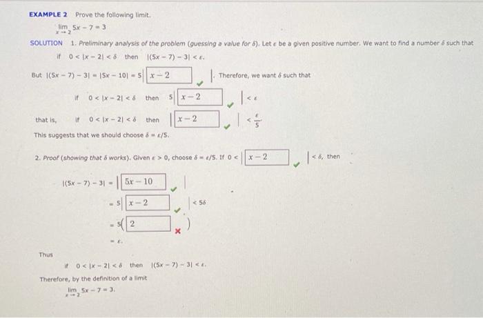 Solved EXAMPLE 2 Prove the following limit. lim, 5x - 7-3 | Chegg.com