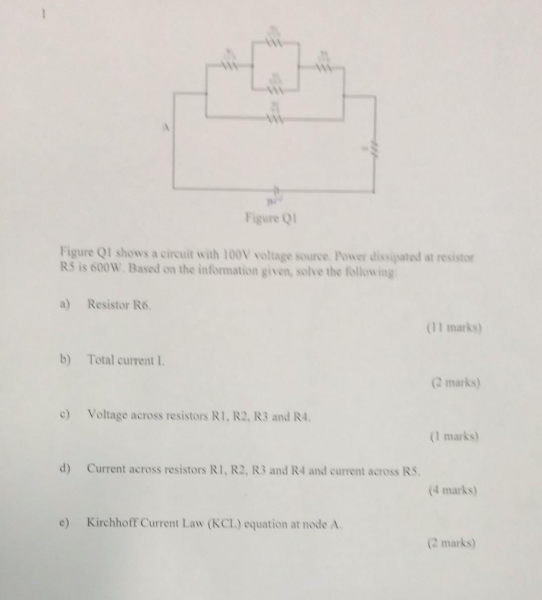 Figure Q1 shows a circuit with 100 V voltage source. | Chegg.com
