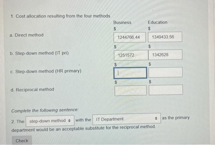 Calculate the step down method for HR primary and the | Chegg.com