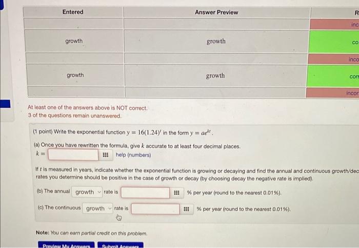 Solved 1 Point Write The Exponential Function Y16124t 2316