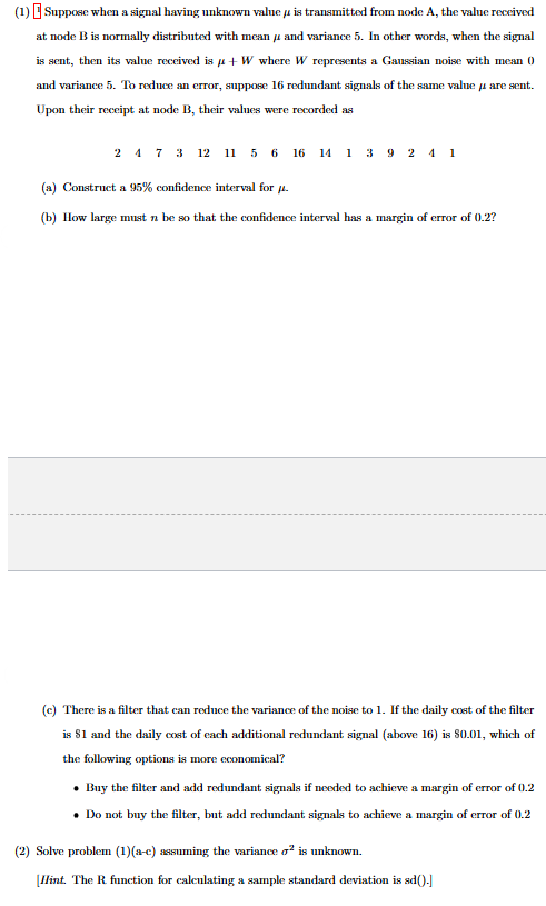 Solved Solve problem 1 (a-c) ﻿assuming the variance σ^2 ﻿is | Chegg.com