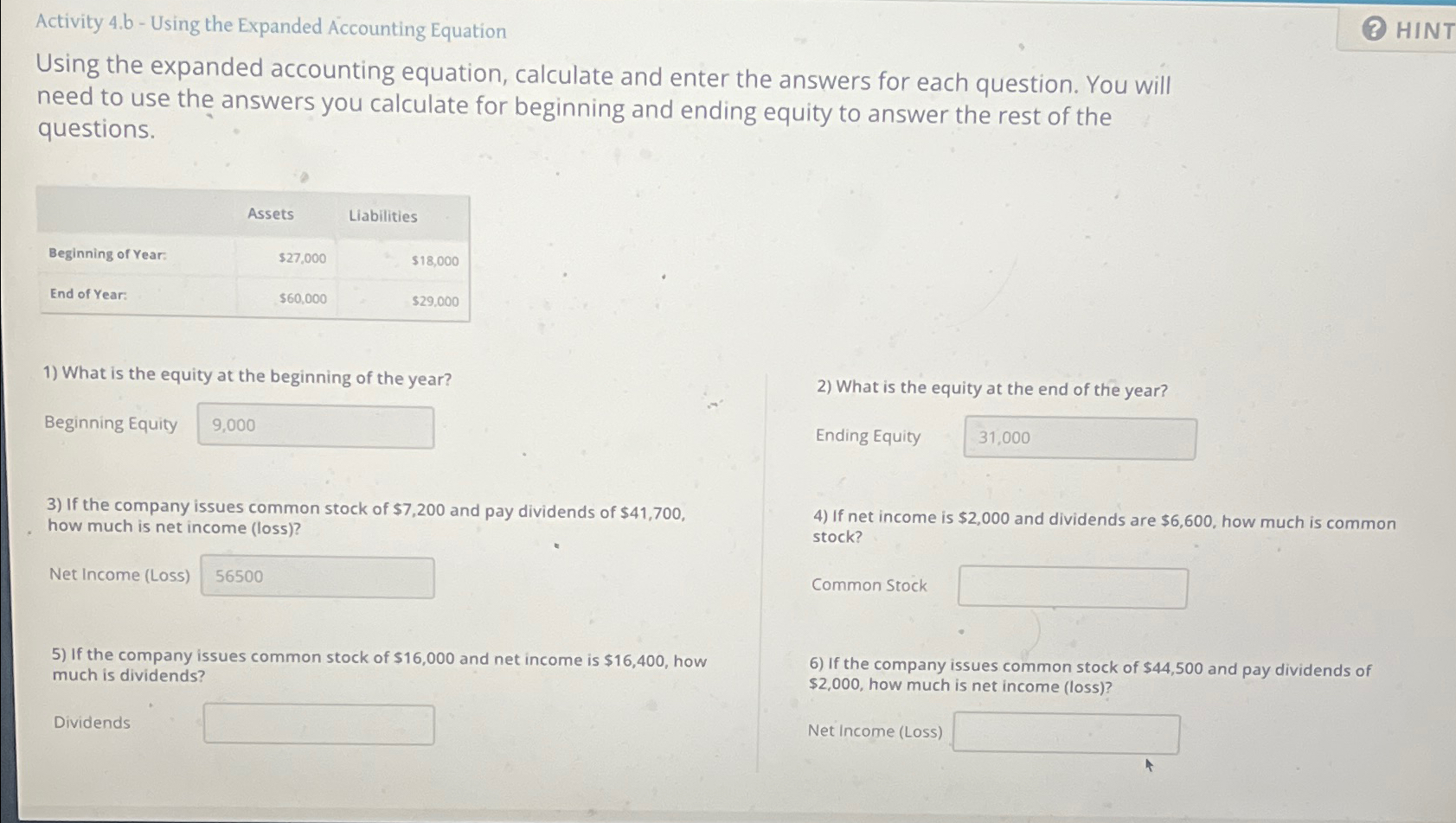 Solved Activity 4.b - ﻿Using the Expanded Accounting | Chegg.com