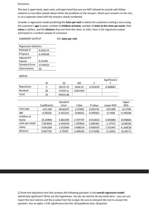 Solved Directions: This test is open-book, open-note, and | Chegg.com