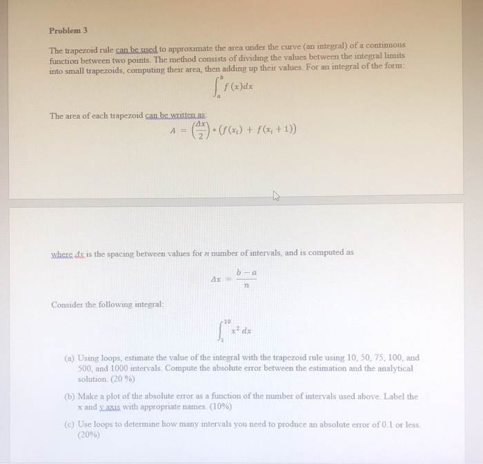 Problem 3 The trapezoid rule can be used to | Chegg.com